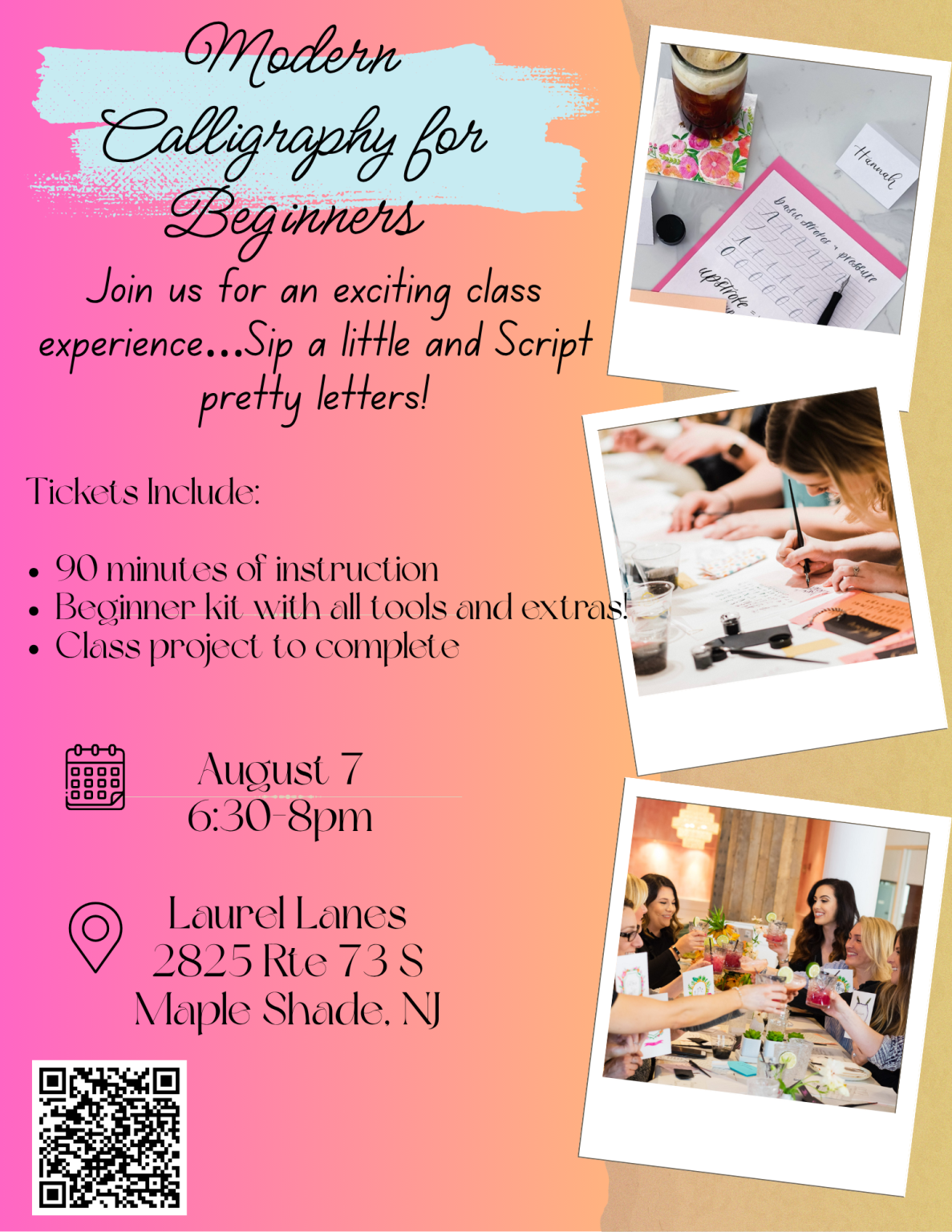 Sip & Script Calligraphy Class - Laurel Lanes
